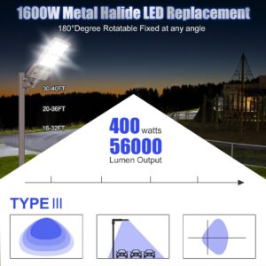 BBESTLED 4Pack 400W LED Parking Lot Light Dusk to Dawn Outdoor Lighting Arm Mount 56000LM IP65 UL & DLC Commercial Light for Street Stadium Tennis Court 5000K (100-277VAC Input), LED Shoebox Light