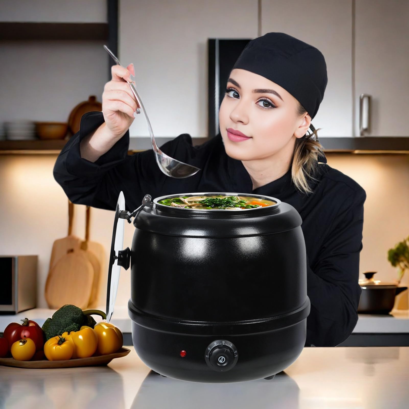 Commercial Soup Warmer, 8.8QT Electric Soup Kettle with Detachable Stainless Steel Insert Pot, Temperature Control, Soup Warmers for Parties Buffet Restaurant Catering Black