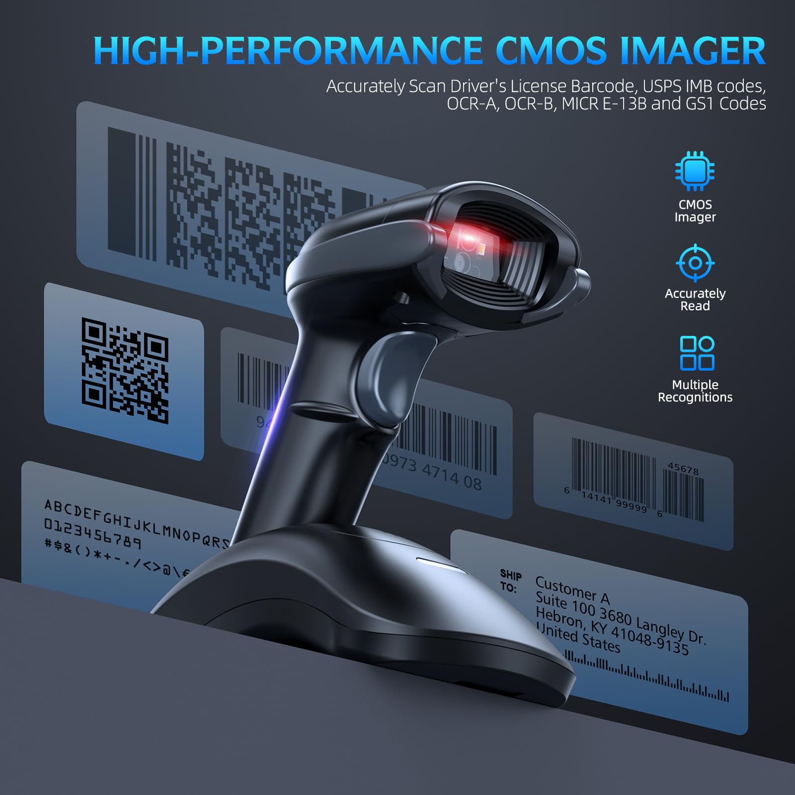 TEEMI 1D 2D Bluetooth Barcode Scanner with USB Cradle + TEEMI TMSL-58CR 1D/2D Bluetooth Barcode Scanner with Smart USB Cradle