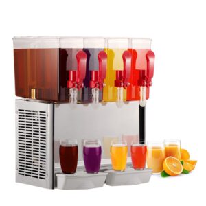 commercial beverage dispenser, 4 tanks 10.56 gallon 40l commercial juice dispenser, 10 liter per tank, 380w stainless steel food grade ice tea drink dispenser with thermostat controller