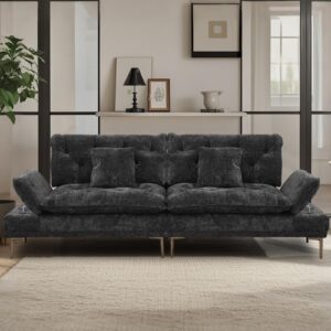 tphork 102" convertible sleeper sofa, chenille loveseat couch, modern 2-seat futon sofa with adjustable armrest & pillows for living room compact space (black)