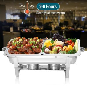 EVGTTI Chafing Dish Buffet Set 8 QT Stainless Steel, Half Size Pan, Buffet Servers and Warmers Chaffing Servers with Covers Folding Stand Food Warmer for Parties Buffets (4-Pack)