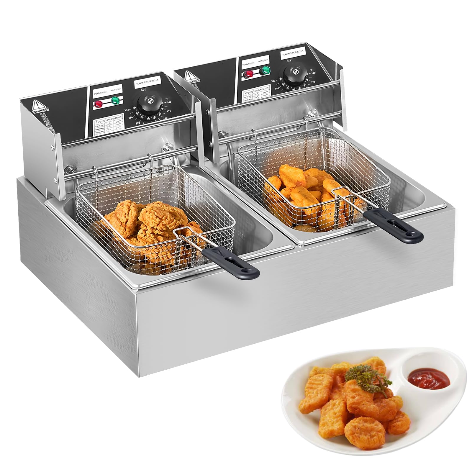 Jacgood Electric Deep Fryer, 20.72 QT Commercial Deep Fryer with Temperature Control and Removable Frying Basket and Easy to Clean Stainless Steel Body, Silver for Commercial and Domestic Kitchens