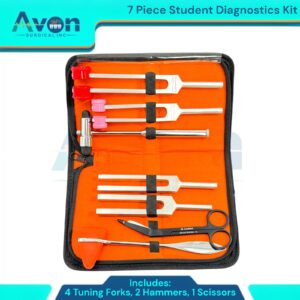 Tuning Forks C-128, C-256, C-512, C-1024 + Taylor and Buck Hammer + 5.5" Bandage Cutting Scissors + Storage Pouch Case - Student Diagnostics Bundle of 7 Items