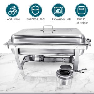 EVGTTI Chafing Dish Buffet Set 8 QT Stainless Steel, Half Size Pan, Buffet Servers and Warmers Chaffing Servers with Covers Folding Stand Food Warmer for Parties Buffets (4-Pack)