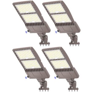 bbestled 4pack 400w led parking lot light dusk to dawn outdoor lighting arm mount 56000lm ip65 ul & dlc commercial light for street stadium tennis court 5000k (100-277vac input), led shoebox light