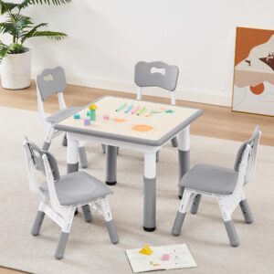 swemdec kids table and 4 chairs, height adjustable toddler table and chair set, graffiti desktop, multi-activity kids table and chair set for home, classroom & daycare