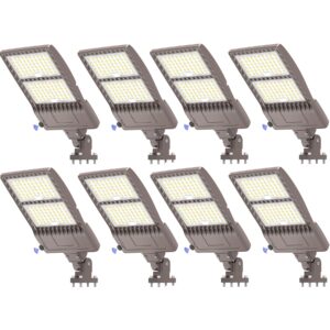 8pack 400w led parking lot light dusk to dawn outdoor lighting arm mount 56000lm ip65 ul & dlc commercial light for street stadium tennis court 5000k (100-277vac input), led shoebox light