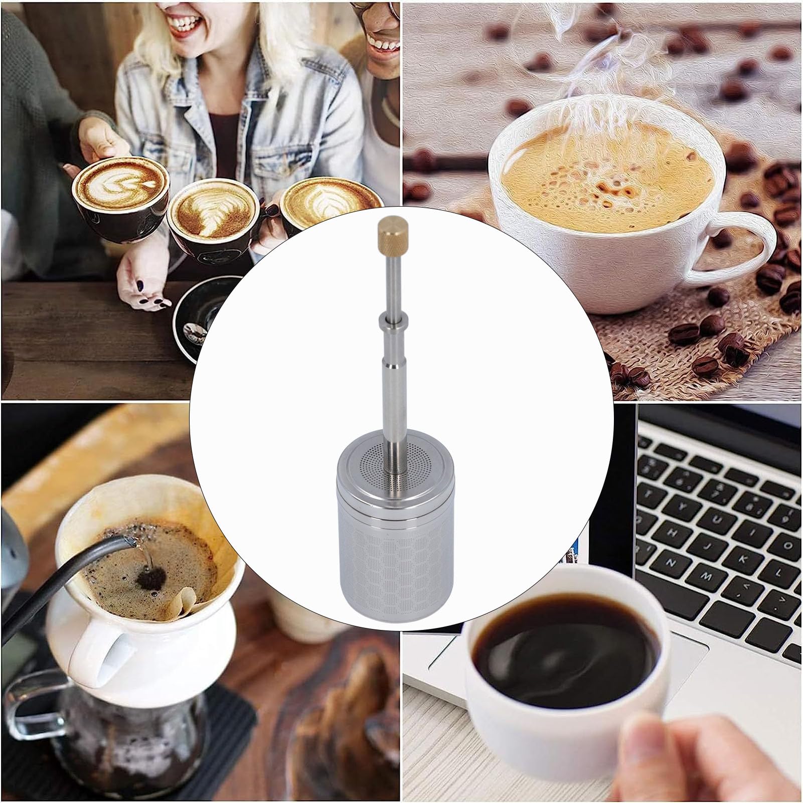 Portable Coffee and Tea Filter Press, Reusable Stainless Steel Coffee Maker for Home Office Travel