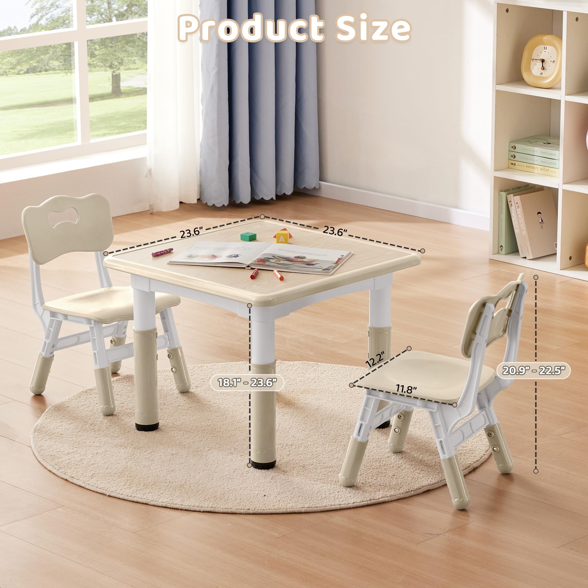 SwemDec Kids Table and 2 Chairs Set, Toddler Table and Chair Set with Graffiti Tabletop, Children Multi-Activity Table for Ages 3-8, Height-Adjustable Kids Study Table for Classroom/Daycare/Home