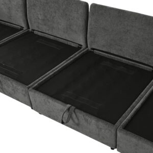 Modular Sectional Sofa with Storage Cube,4 Seat and 2 Ottoman Soft Cloud Couches for Living Room Large U Shaped,Multi-Layer Cushion Lounge Sofa DIY Combination Sleeper Sofa Bed, Grey