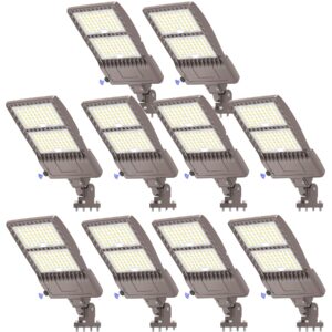 10pack 400w led parking lot light dusk to dawn outdoor lighting arm mount 56000lm ip65 ul & dlc commercial light for street stadium tennis court 5000k (100-277vac input), led shoebox light