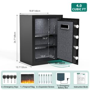 YITAHOME Fireproof Safe Box for Home, 4 CuBic Feet Anti-Theft Fire Safe with Digital Keypad Key, Removable Shelf, LED Light, for Home Office Hotel Use