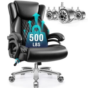 big and tall office chair 500lbs, large pu leather executive chair, high back computer chair with extra wide seat, heavy duty metal base & wheels, ergonomic desk chair with adjustable lumbar support