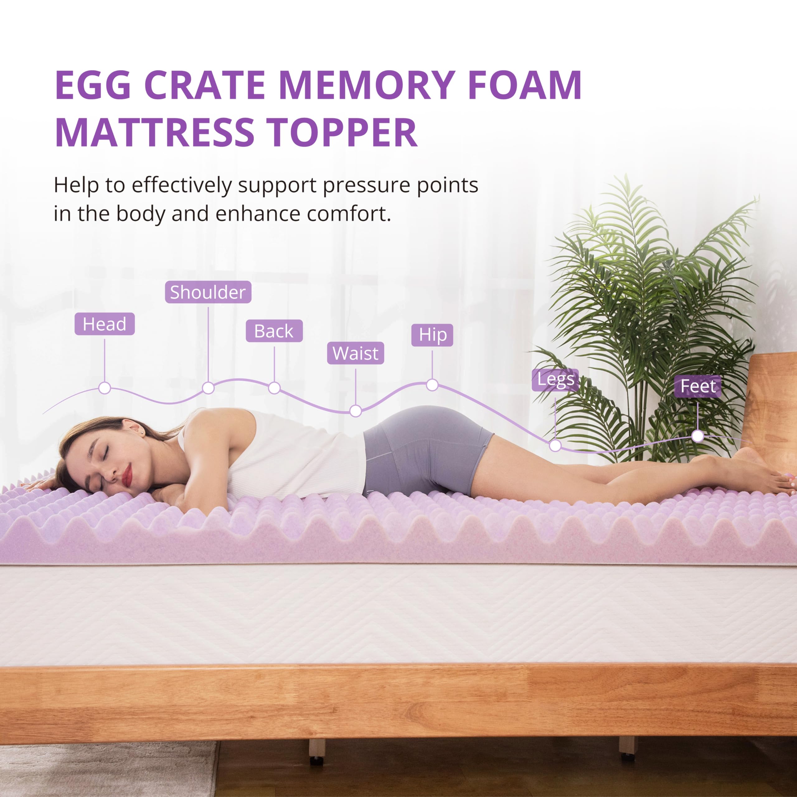 EGOHOME Egg Crate Memory Foam Mattress Topper 3 Inch Cal King, Cooling Gel Infused Foam Mattress Topper for Pressure Relief, CertiPUR-US Certified Bed Topper, Purple, 72"×84"