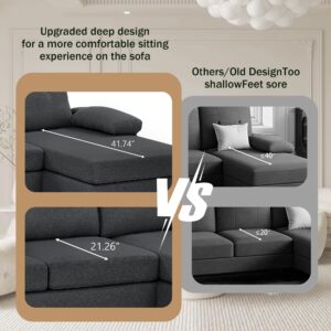 Chireca 111" Sectional Couch for Living Room, Modern Polyester Fibre U Shaped Sofa Couches with Double Chaise, Upholstered 4 Seater Sofa for Living Room, Apartment, Office, Dark Grey