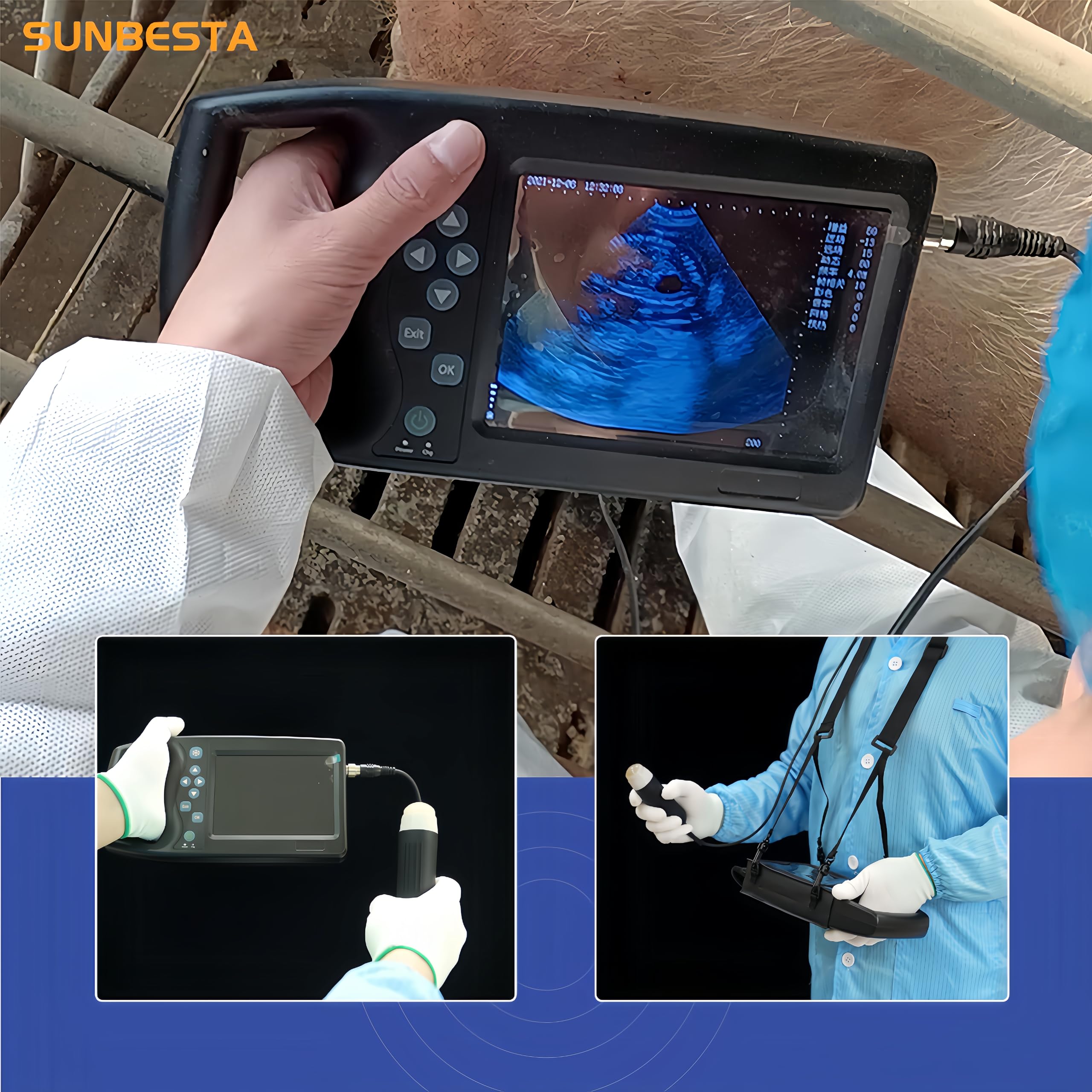 SUNBESTA Veterinary Ultrasound Machine Lightweight, Portable Design with 5.7 Inch LCD Screen, 3.5MHz High Frequency Mechanical Probe for Pregnant Pigs, Sheep and Goats Only