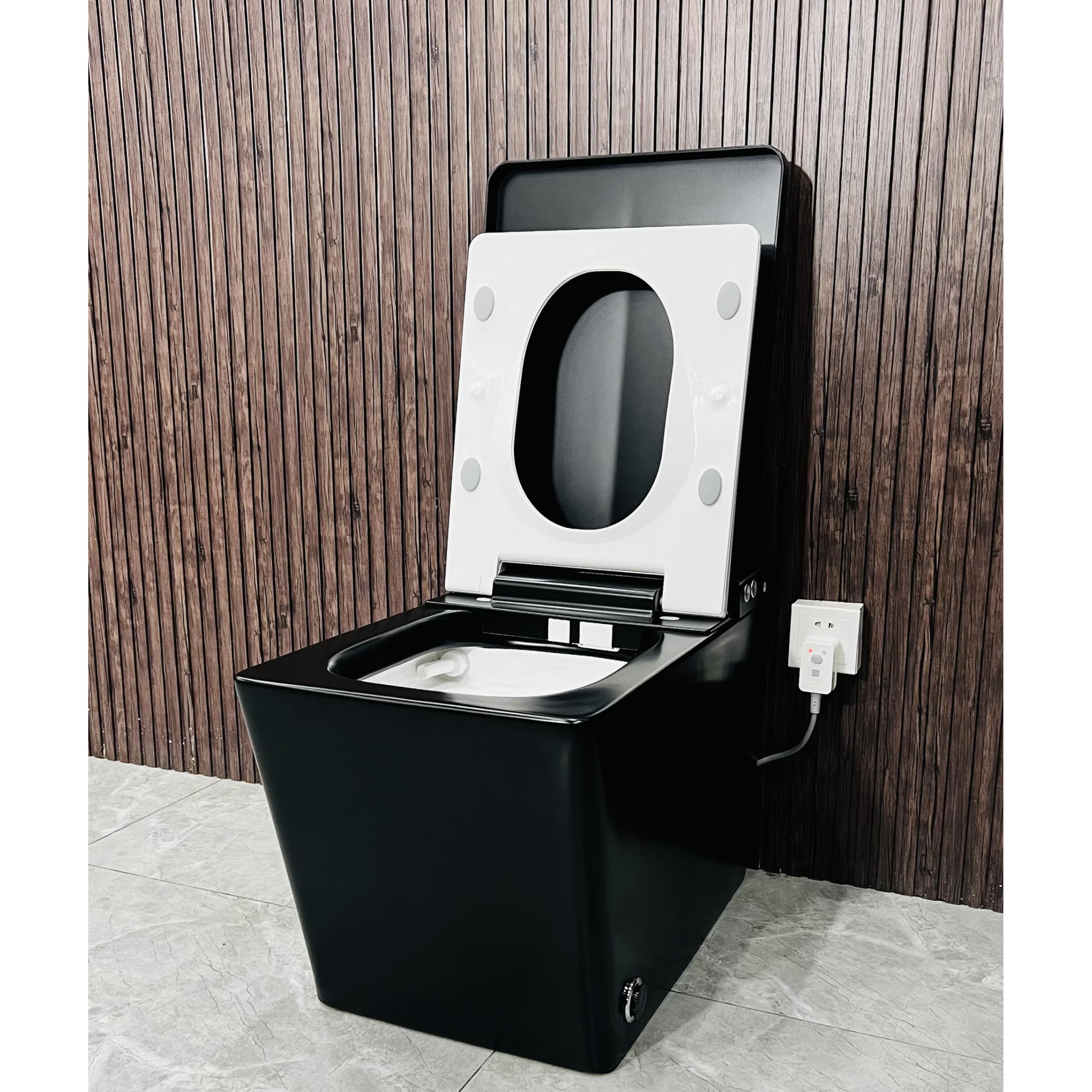 Black Smart Toilet Bidet Toilet for Bathroom, Remote Control, Tankless Bidet Toilet with Foot Touching Lid Opening, Auto Flush, Heated Seat, LED Digital Display, User Memory, Matte Black