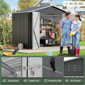 HOGYME 9x4 FT Outdoor Storage Shed, Large Metal Tool Sheds with Updated Frame Structure and Lockable Doors, Garden Shed for Backyard Garden Patio Lawn, Grey