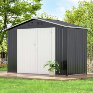 HOGYME 9x4 FT Outdoor Storage Shed, Large Metal Tool Sheds with Updated Frame Structure and Lockable Doors, Garden Shed for Backyard Garden Patio Lawn, Grey