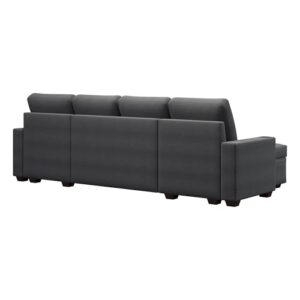 Ball & Cast 96.5" Convertible Sectional Pull Out Couch with Double Storage Chaise&Cup Holders, 4 Seat U-Shaped Sleeper Sofa-Bed w/Removable Cushions for Living Room Apartment Small Spaces, Dark Gray