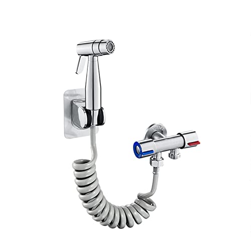 ZLOCYIVHE Handheld Bidet Toilet Sprayer Diaper Bidet Toilet Sprayer Bidet Sprayer for Toilet Brass 3m Hose Double Control Angle Valve Cleaning Toilet,Chrome A(Chrome B)