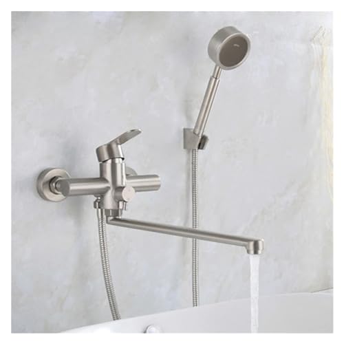 VNFOCRQJH Stainless Steel Kitchen Brushed Extension 2 Functions Wall-Mounted Bathtub Mixing Valve Shower Faucet Hand Spray(Onluy Faucet)