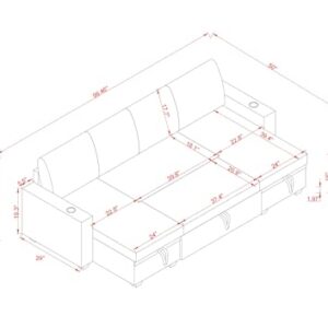 Ball & Cast 96.5" Convertible Sectional Pull Out Couch with Double Storage Chaise&Cup Holders, 4 Seat U-Shaped Sleeper Sofa-Bed w/Removable Cushions for Living Room Apartment Small Spaces, Dark Gray