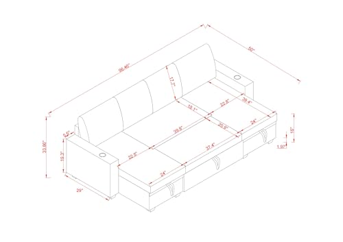 Ball & Cast 96.5" Convertible Sectional Pull Out Couch with Double Storage Chaise&Cup Holders, 4 Seat U-Shaped Sleeper Sofa-Bed w/Removable Cushions for Living Room Apartment Small Spaces, Dark Gray