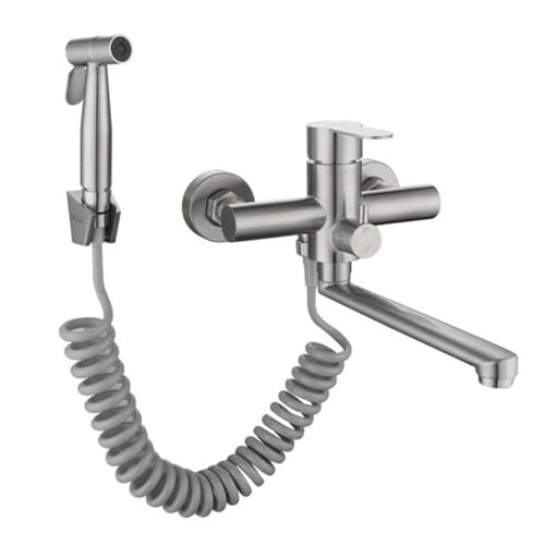 VNFOCRQJH Stainless Steel Kitchen Brushed Extension 2 Functions Wall-Mounted Bathtub Mixing Valve Shower Faucet Hand Spray(Onluy Faucet)