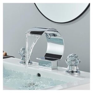 Crystal Handle Waterfall Bathroom Vanity 3 Hole 2 Handle Sink Mixer Faucet(Nickel)