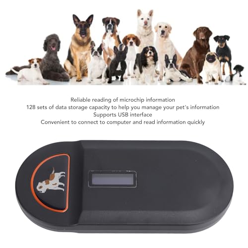 Pet Microchip Reader, FDX Animal Universal Microchip Tag Reader Scanner, 128 Data Storage, Pet Microchip Scanner, 800mah Rechargeable Microchip Scanner (Black)