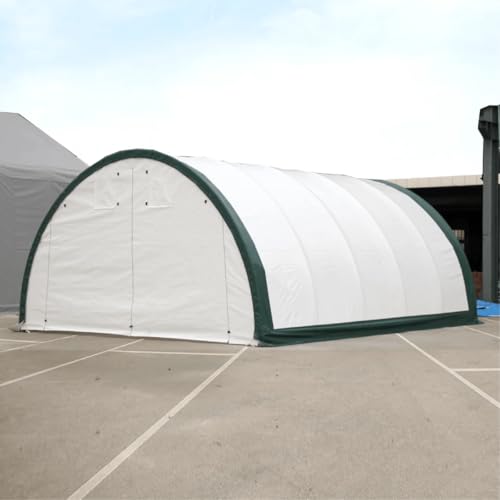 Ball & Cast Single Truss Arch Storage Shelter,Waterproof Cover Garage Canopy with Durable Truss,Hot Dip Galvanized Steel Frame Shed w/Dome Design,for Industrial,W20'xL30'xH12' 11oz PE,White+Green