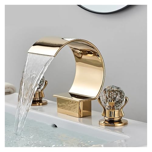 Crystal Handle Waterfall Bathroom Vanity 3 Hole 2 Handle Sink Mixer Faucet(Nickel)