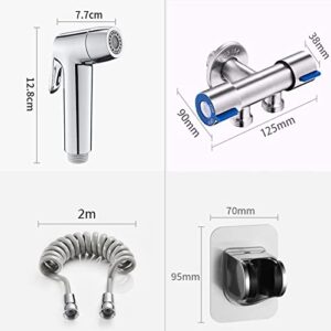 ZLOCYIVHE Toilet Bidet Sprayer Handheld Bathroom Shower Head Hose Bathroom Bidet Hose Bidet Shower for Toilet ABS 2m Hose Double Control Angle Valve for Bathtub,Chrome B(Chrome B)