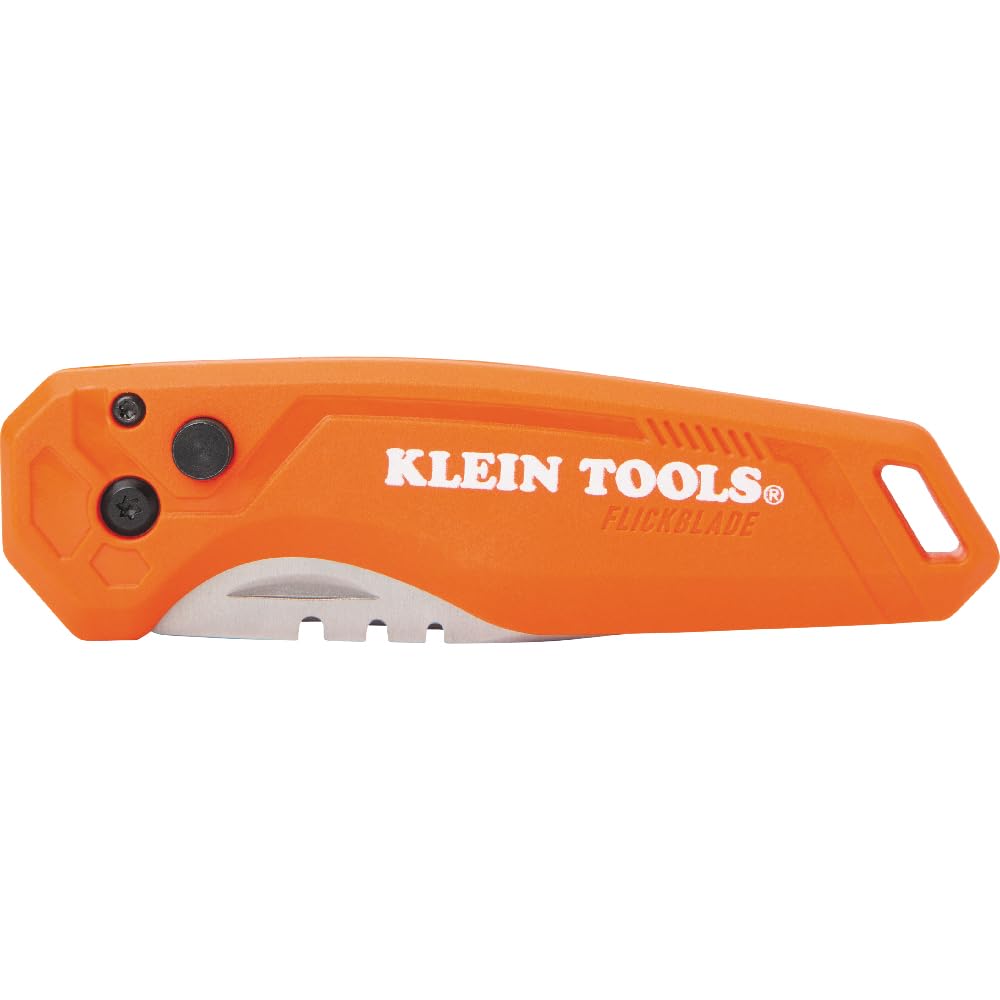 Klein Tools 44320 FLICKBLADE Folding Utility Pocket Knife, Compact EDC with Stainless Steel Blade, Button Lock, Pocket Clip, and Tether Hole