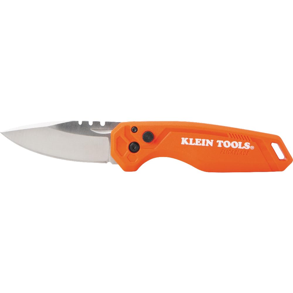 Klein Tools 44320 FLICKBLADE Folding Utility Pocket Knife, Compact EDC with Stainless Steel Blade, Button Lock, Pocket Clip, and Tether Hole