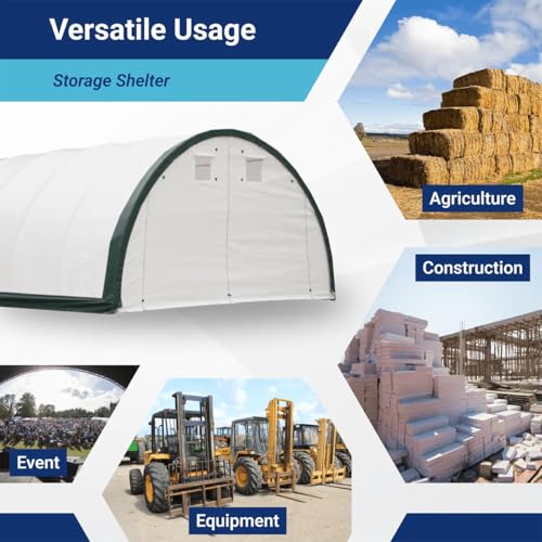 Ball & Cast Single Truss Arch Storage Shelter,Waterproof Cover Garage Canopy with Durable Truss,Hot Dip Galvanized Steel Frame Shed w/Dome Design,for Industrial,W20'xL30'xH12' 11oz PE,White+Green