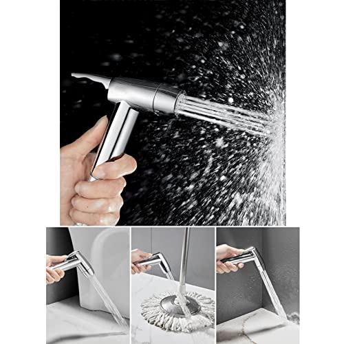 ZLOCYIVHE Toilet Bidet Sprayer Handheld Bathroom Shower Head Hose Bathroom Bidet Hose Bidet Shower for Toilet ABS 2m Hose Double Control Angle Valve for Bathtub,Chrome B(Chrome B)