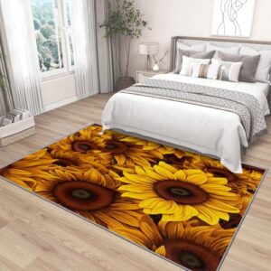 Yoozitrees Sunflower Rugs for Living Room - Sunflower Rug, 6x9 Rug, Yellow Flower Autumn Floral Area Rug, Fall Botanical Carpet, Washable & Non Slip & Soft Large Rugs, Sunflower Home Decor