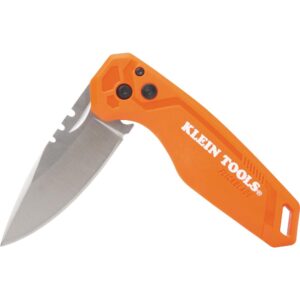 Klein Tools 44320 FLICKBLADE Folding Utility Pocket Knife, Compact EDC with Stainless Steel Blade, Button Lock, Pocket Clip, and Tether Hole