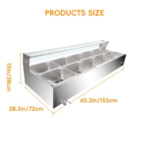 10-Pan Commercial Food Warmer, 120 Qt Electric Steam Table, Stainless Steel Bain Marie with Tempered Glass Cover, 1500W Countertop Food Warmer 86-185°F Temp Control for Catering, Restaurant, Silver