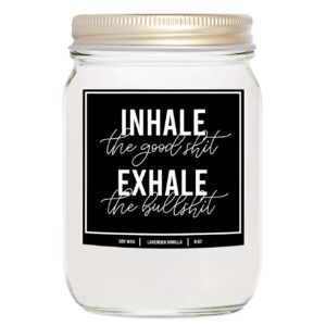 younique designs inhale exhale candle lavender vanilla 8oz, relaxing gifts for women, self care gifts for women - relaxing candle funny gifts for women - womens gift ideas (lavender & vanilla)