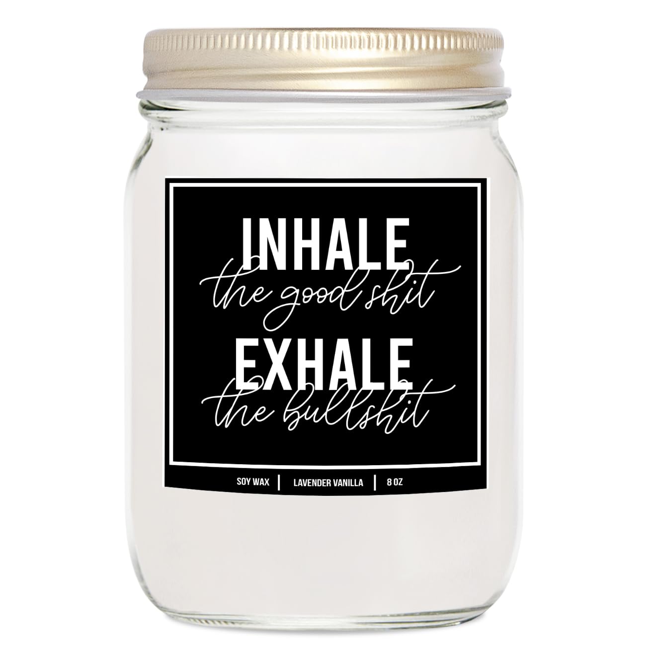 YouNique Designs Inhale Exhale Candle Lavender Vanilla 8oz, Relaxing Gifts for Women, Self Care Gifts for Women - Relaxing Candle Funny Gifts for Women - Womens Gift Ideas (Lavender & Vanilla)