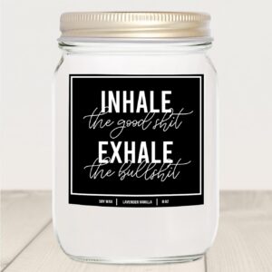 YouNique Designs Inhale Exhale Candle Lavender Vanilla 8oz, Relaxing Gifts for Women, Self Care Gifts for Women - Relaxing Candle Funny Gifts for Women - Womens Gift Ideas (Lavender & Vanilla)