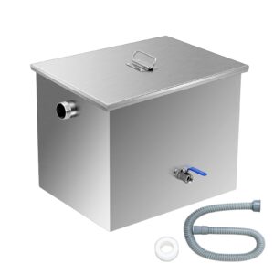 commercial grease trap, grease interceptor, side inlet interceptor, under sink stainless steel grease trap, 2.8 gpm waste water oil-water separator, for restaurant canteen home kitchen,25 lb,silver