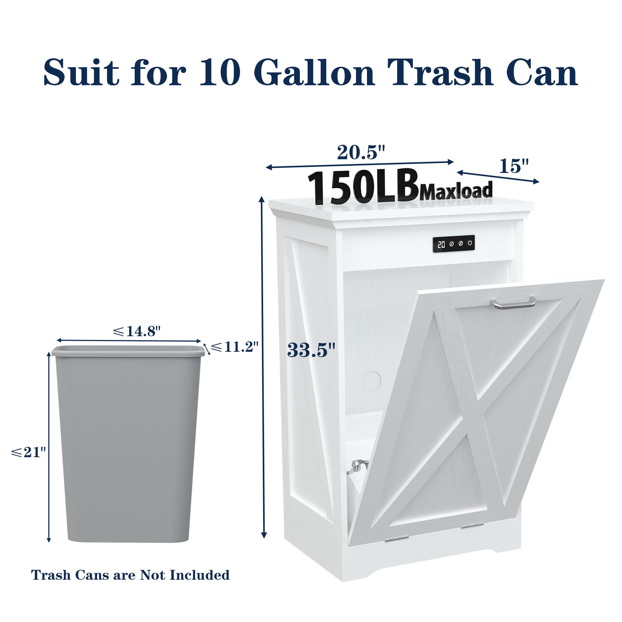 TOLEAD Tilt Out Trash Can Cabinet, 10 Gallon Kitchen Trash Cabinet Hidden Trash Can with Deodorizing & Negative Ion Pet Proof for Kitchen,Dining Room, Living Room,White