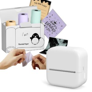 nelkoglobal mini sticker printer with 3 rolls of 50mm*3.5m green/purple/orange self-adhesive thermal printer paper