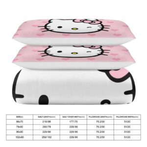 WNDKSQG Cartoon Bedding Set Kawaii Pink Cat Duvet Cover for Women Girls Cute Lightweight 3 Pieces Comforter Cover Sets with 1 Duvet Cover and 2 Pillowcases 218x177 cm