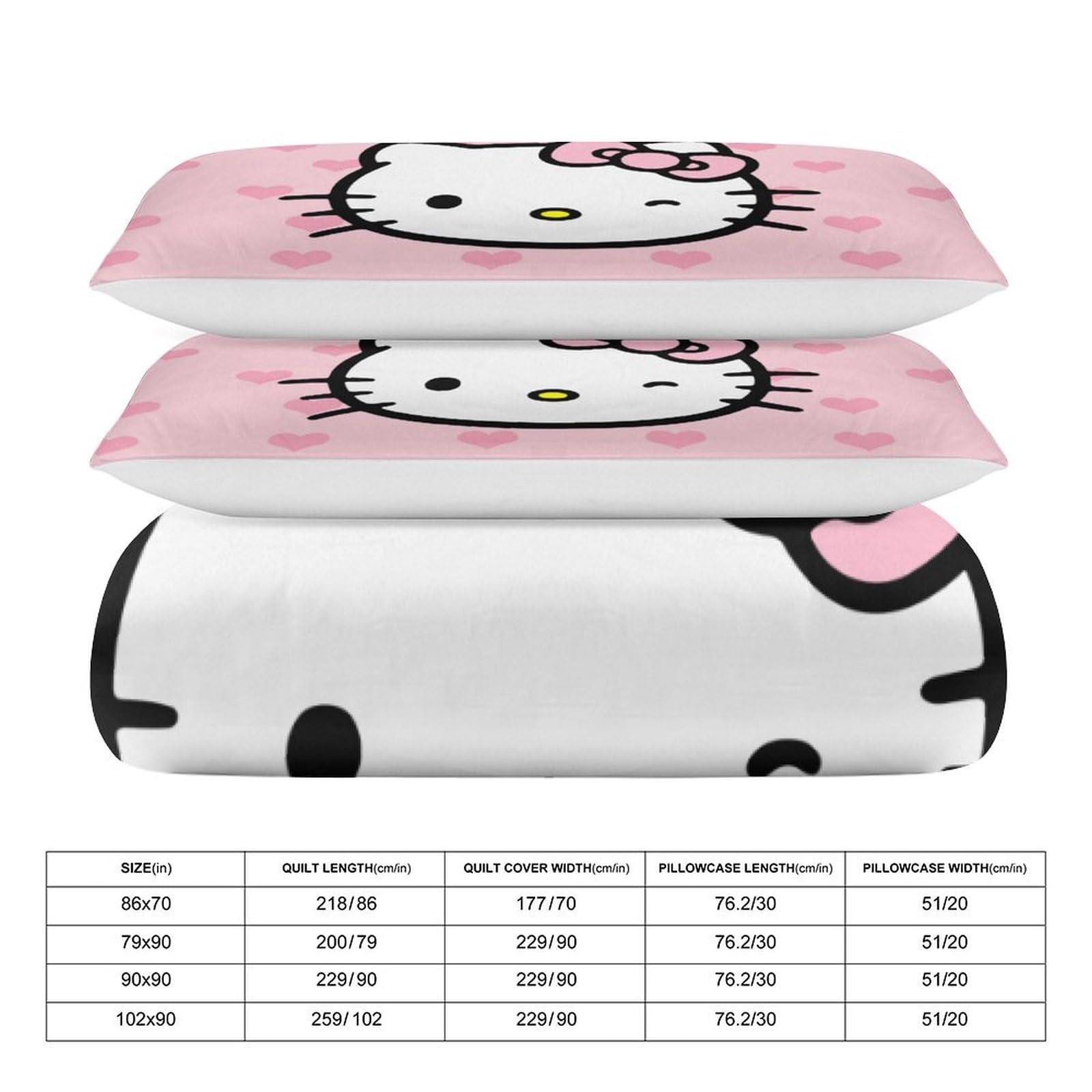 WNDKSQG Cartoon Bedding Set Kawaii Pink Cat Duvet Cover for Women Girls Cute Lightweight 3 Pieces Comforter Cover Sets with 1 Duvet Cover and 2 Pillowcases 218x177 cm